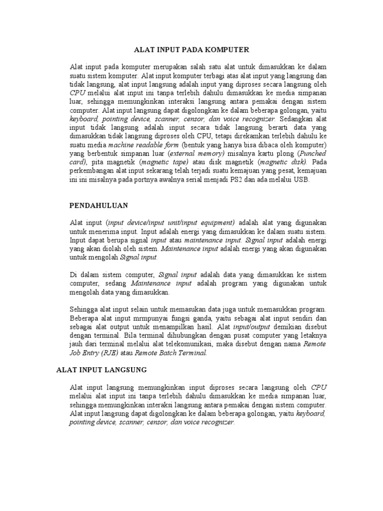 Alat Input Pada Komputer | PDF | Komputer