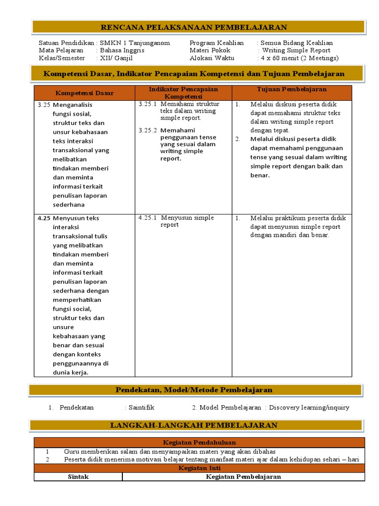 3.25 RPP Daring - Writing Simple Report | PDF | Karier & Perkembangan | Seni