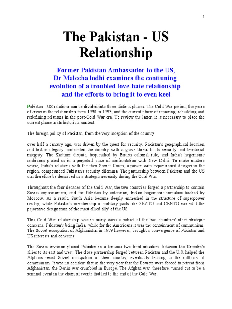 The Pakistan-US Relationship | PDF | Nuclear Proliferation | Cold War