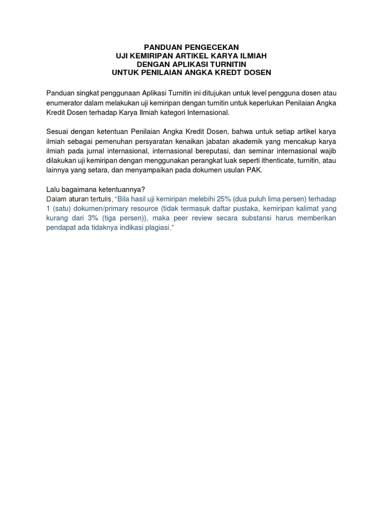 Panduan Pengecekan Turnitin Untuk Pak Dosen | PDF