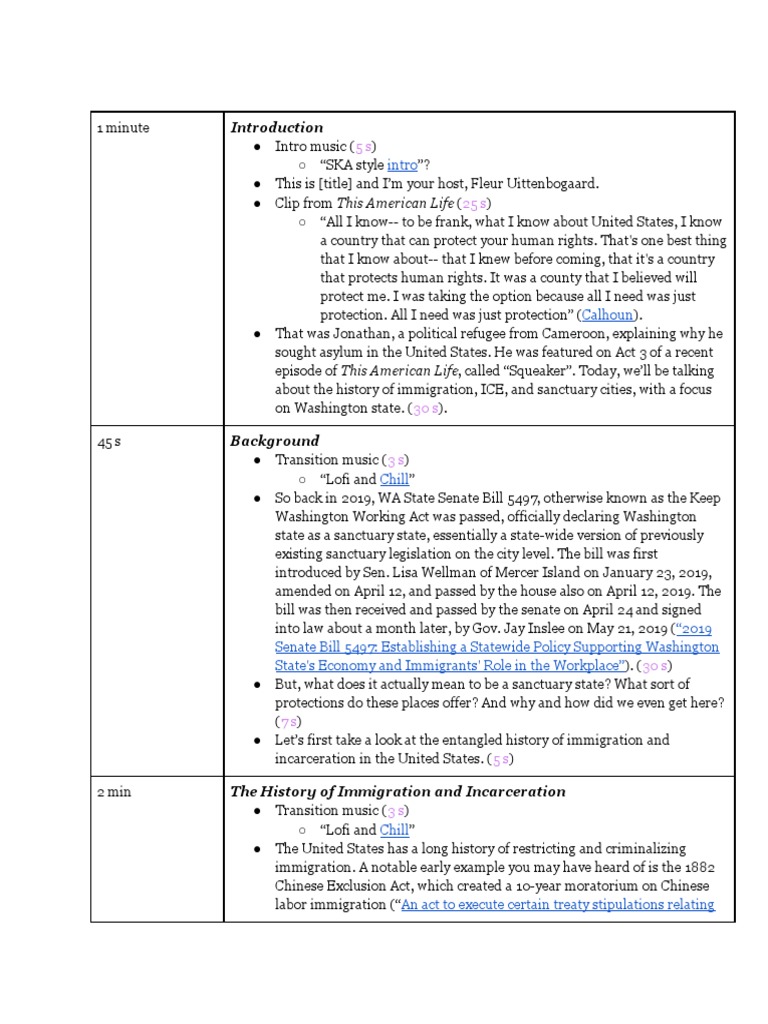 Podcast Script | PDF | Sanctuary City | Emigration, Immigration, and ...