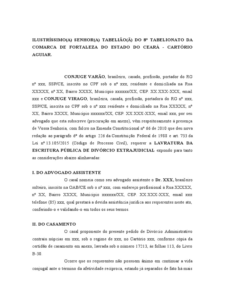 Minuta de Divórcio Extrajudicial 2023 | PDF | Divórcio | Direito Privado