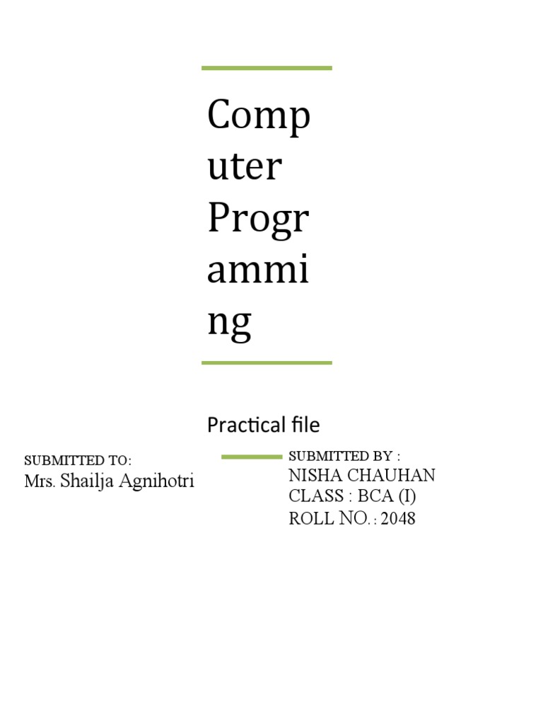 Comp Uter Progr Ammi NG: Practical File | PDF | Pointer (Computer Programming) | Subroutine