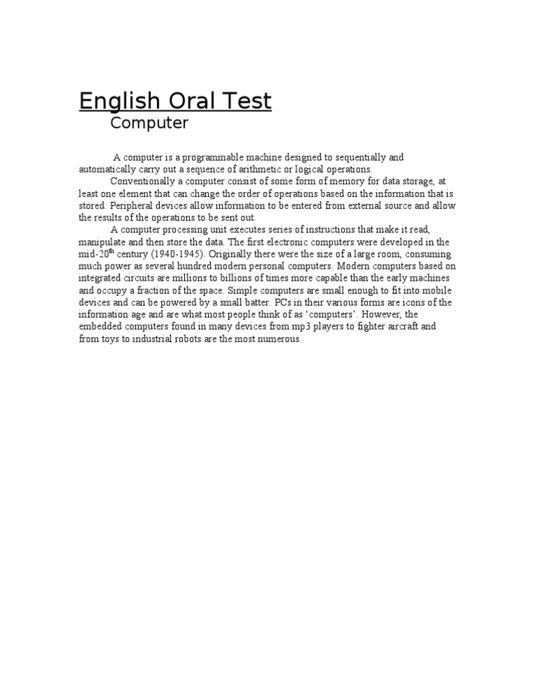 English Oral Test on Computers | PDF