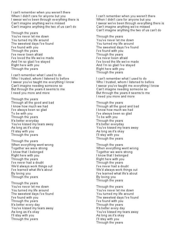 Through The Years Lyrics | PDF