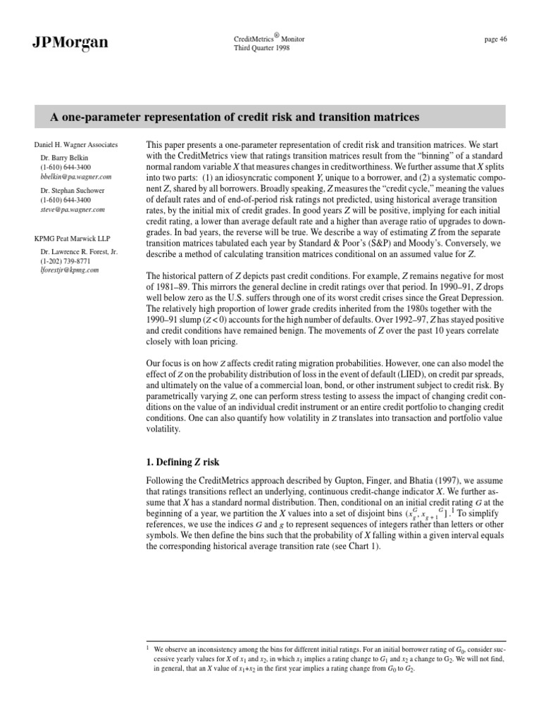 A One-Parameter Representation of Credit Risk and Transition Matrices ...