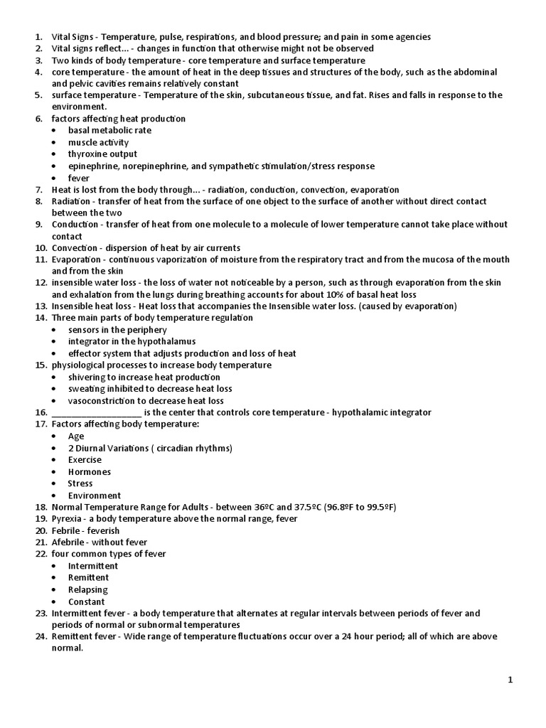 Vital Signs Notes | PDF | Blood Pressure | Fever