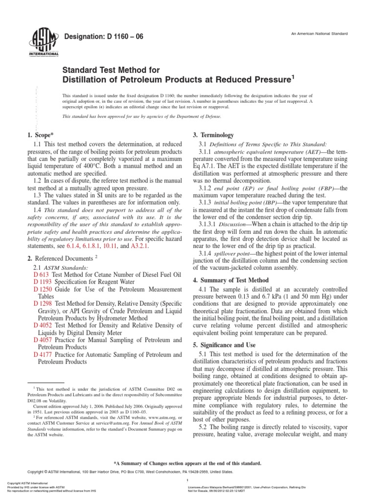 Astm D1160 | PDF | Distillation | Pressure Measurement