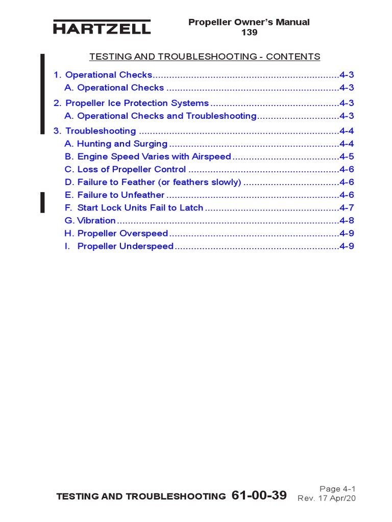 Testing and Troubleshooting - Contents: Propeller Owner's Manual 139 ...