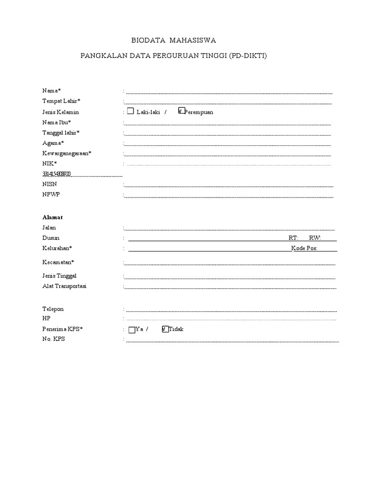 BIODATA DIRI Kosong | PDF