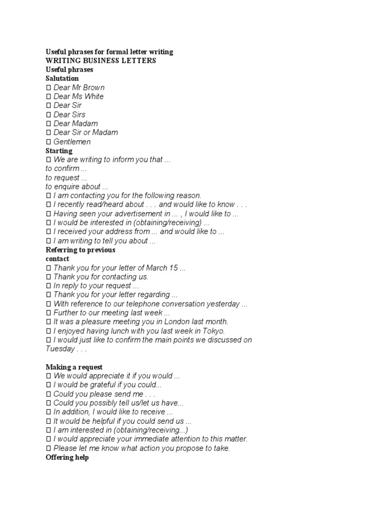 Useful Phrases For Formal Letter Writing | PDF | Madam