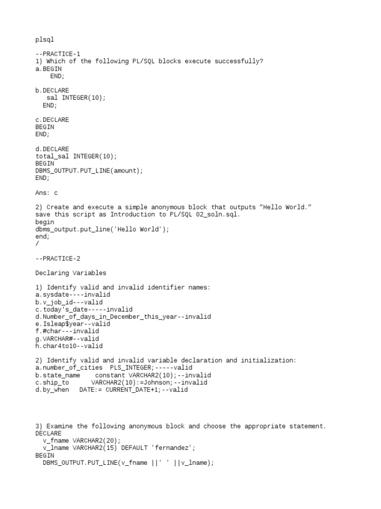 PLSQL Practice | PDF | Pl/Sql | Subroutine