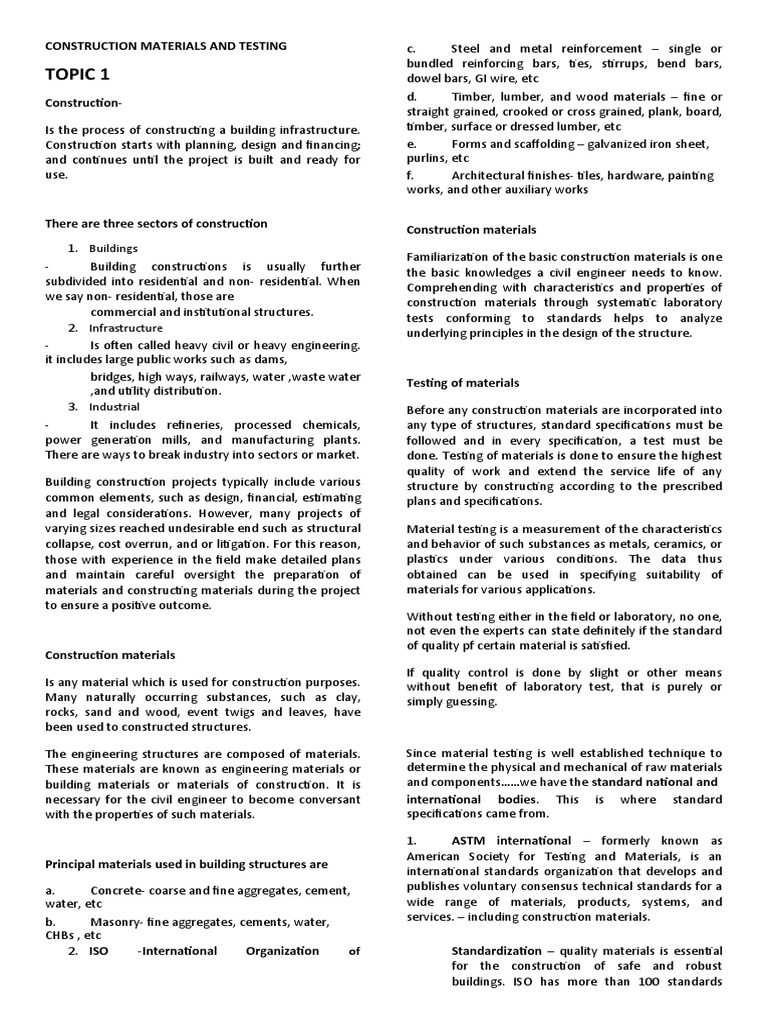 Construction Materials and Testing Unit 1 Topic 12 | PDF ...
