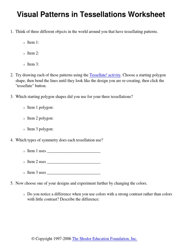 Grade 3 Tessellation Worksheet | PDF