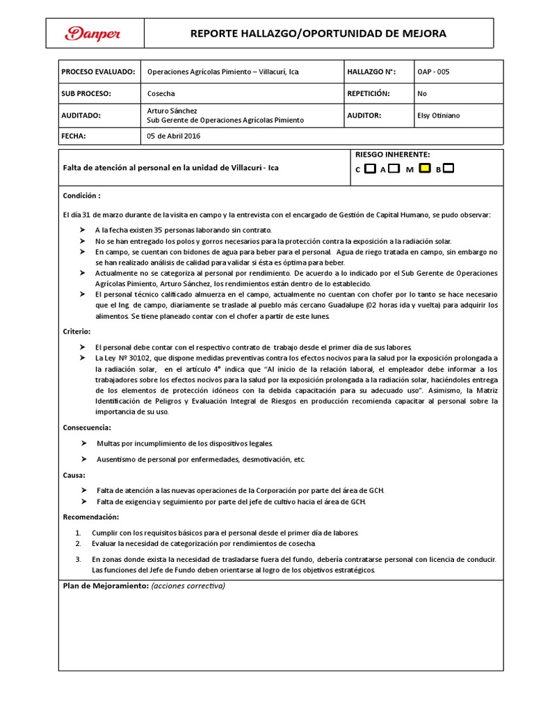 FAIEJ 5 Reporte de Hallazgos OAP - 005 | PDF | Agricultura