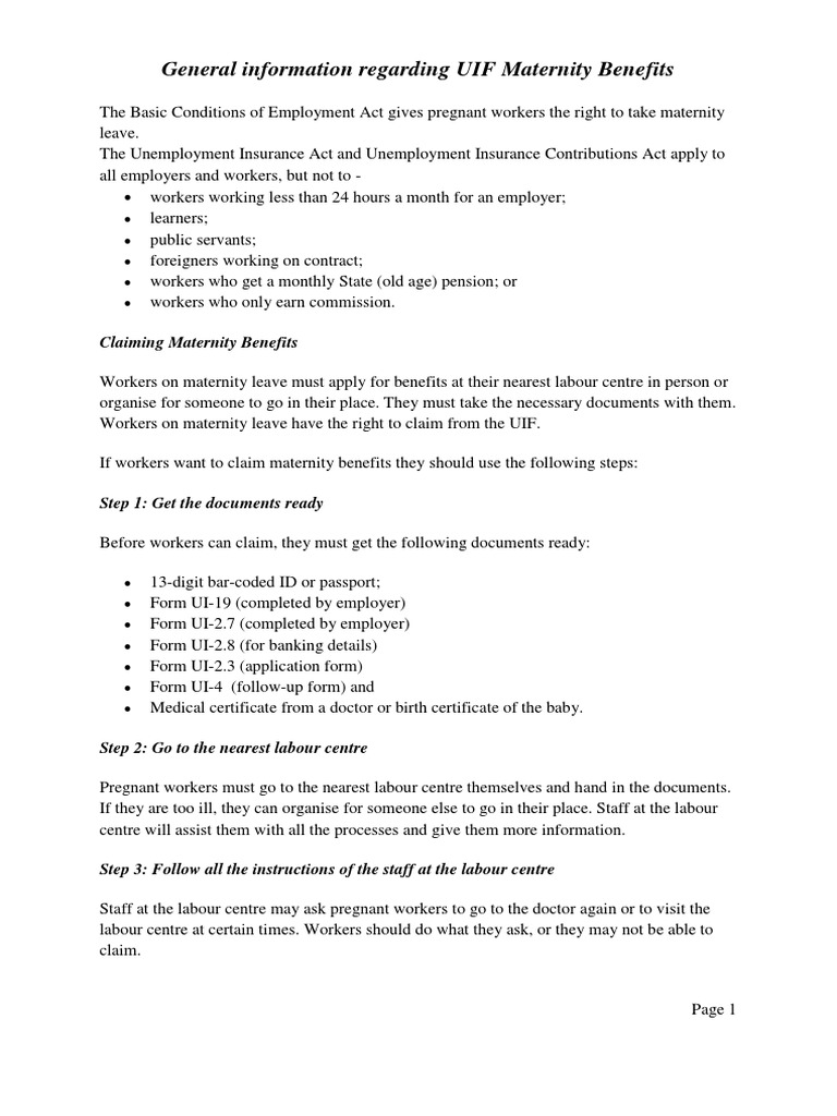 UIF Maternity Benefits: Everything You Need to Know | PDF | Salary ...