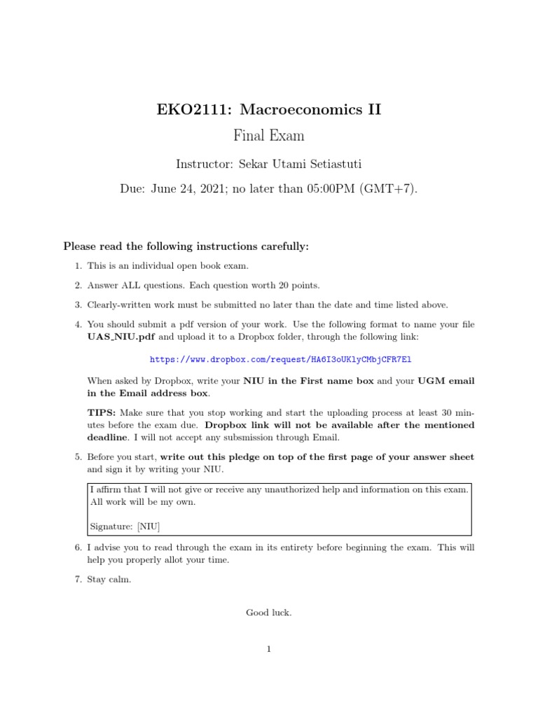 EKO2111: Macroeconomics II Final Exam | PDF | New Keynesian Economics | Labour Economics