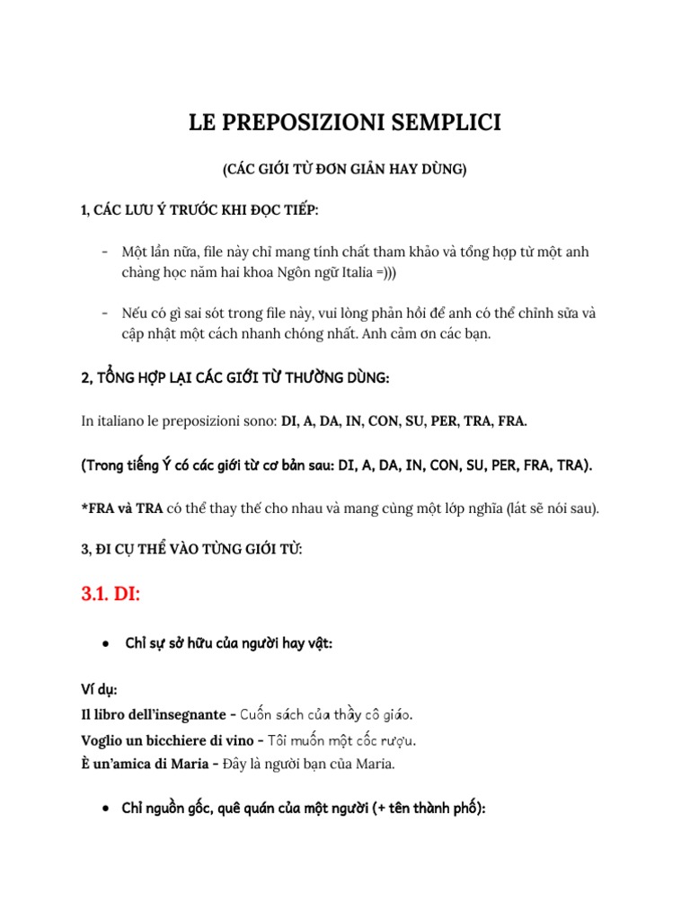 Le Preposizioni Semplici | PDF