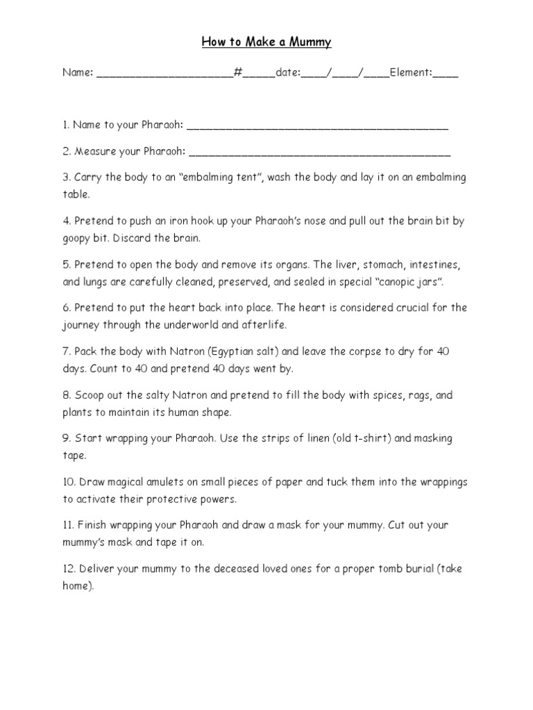 Mummy Making Worksheet | PDF