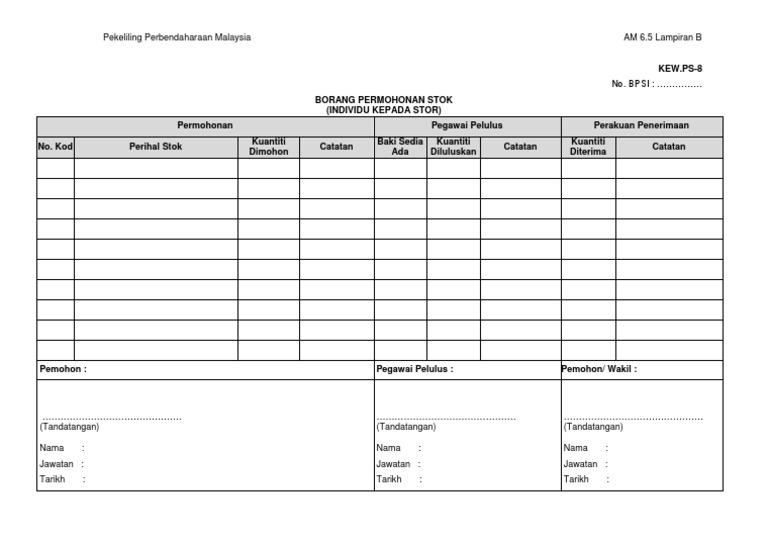 Borang Permohonan Stok Kew PS-8 | PDF