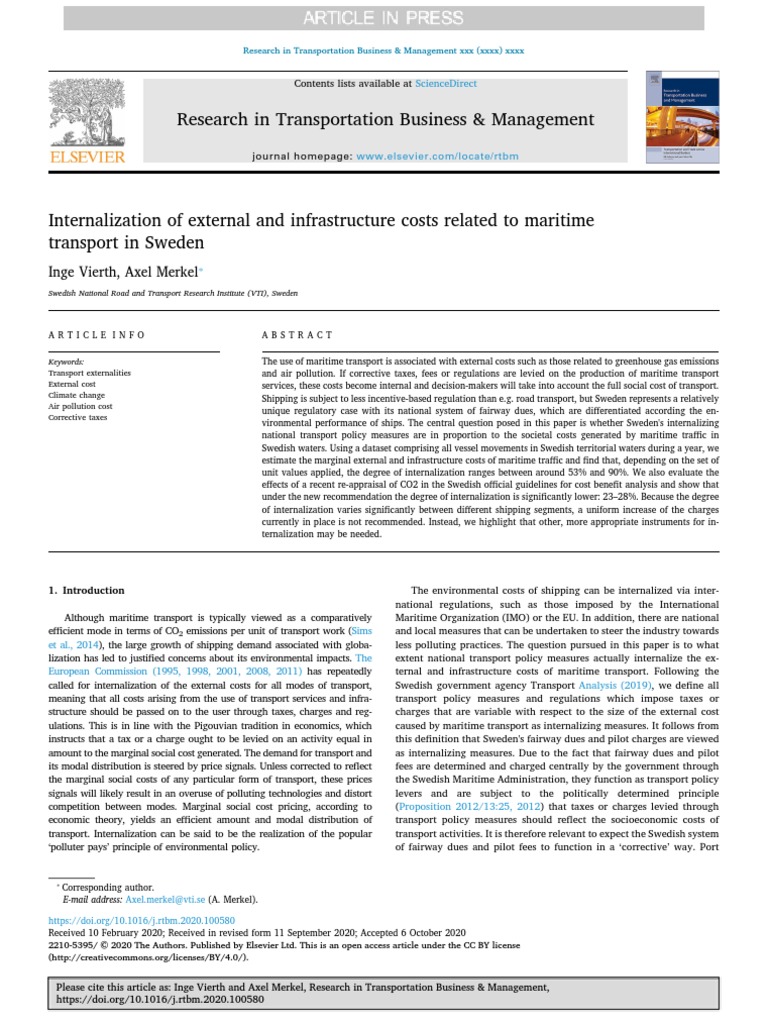 Internalization of External and Infrastructure Costs Related To ...