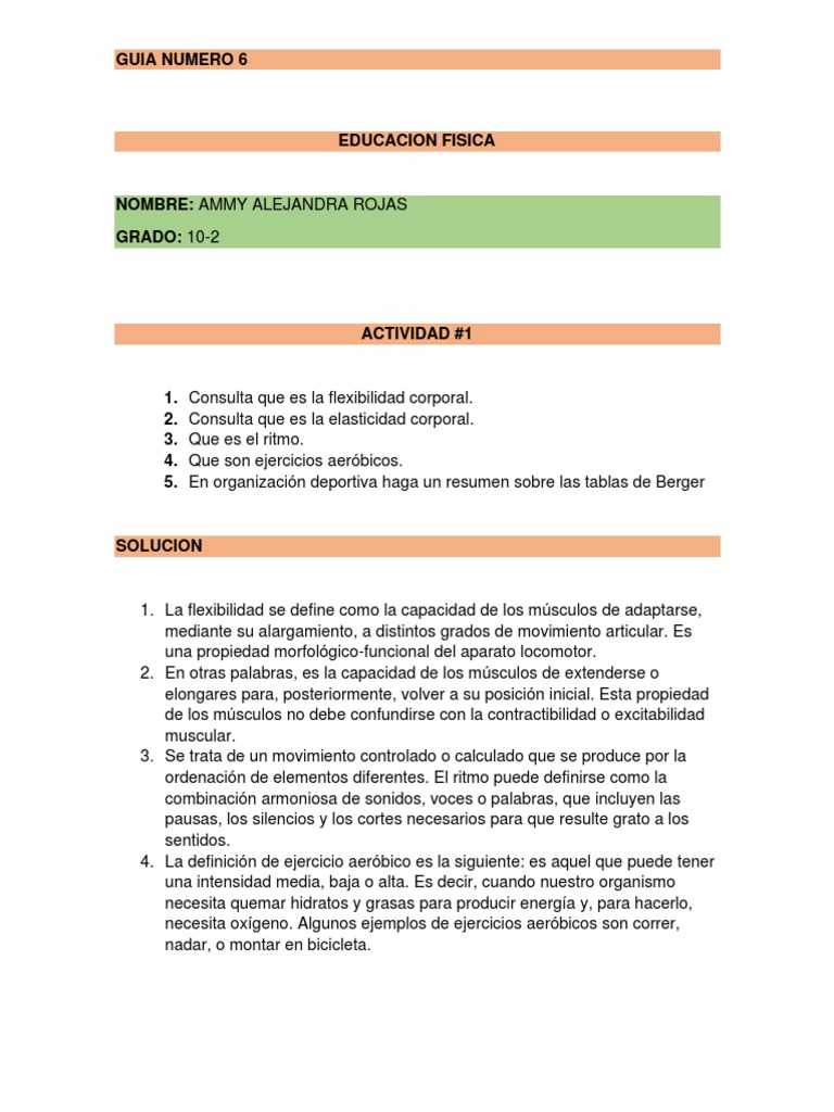 Educacion Fisica, Ammy, Guia 6 | PDF | Ejercicio aerobico | Bailes