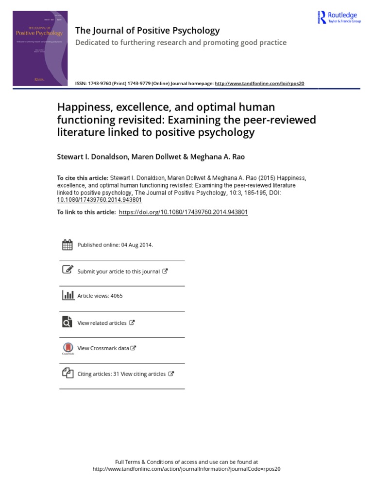 Happiness Excellence and Optimal Human Functioning Revisited Examining ...