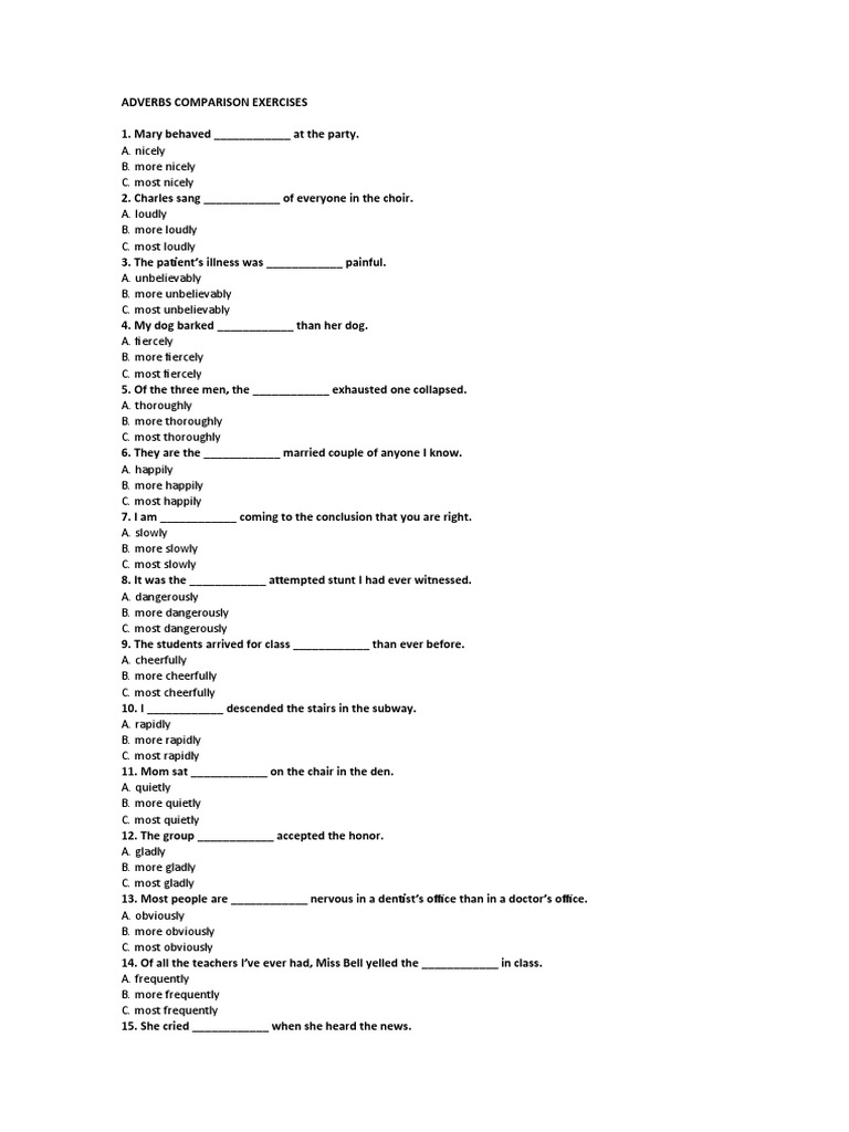 Adverbs Comparison Exercises | PDF