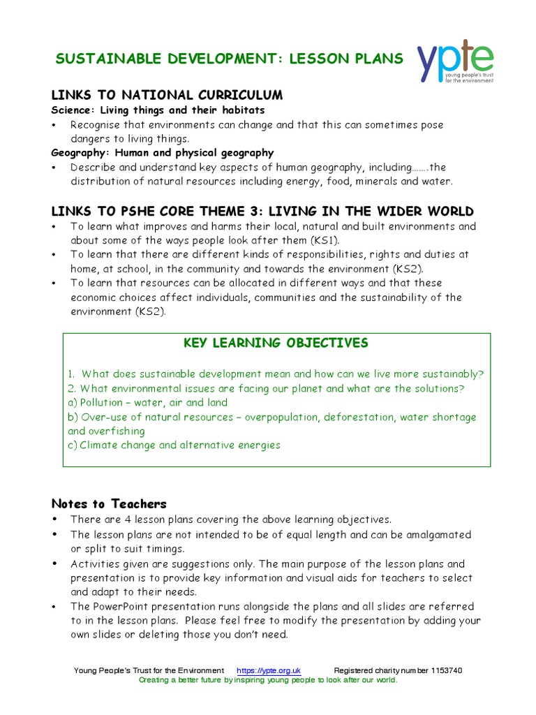Sustainable Development Lesson Plan | PDF | Climate Change | Sustainability