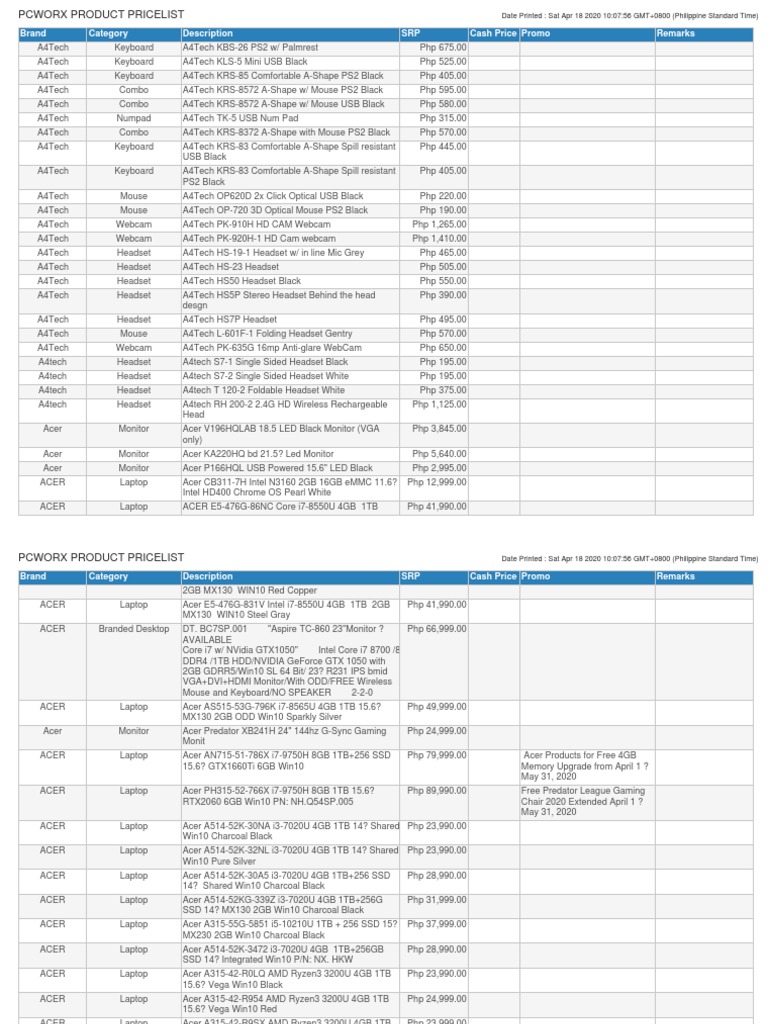 Brand Category Description SRP Cash Price Promo Remarks | PDF | Printer ...