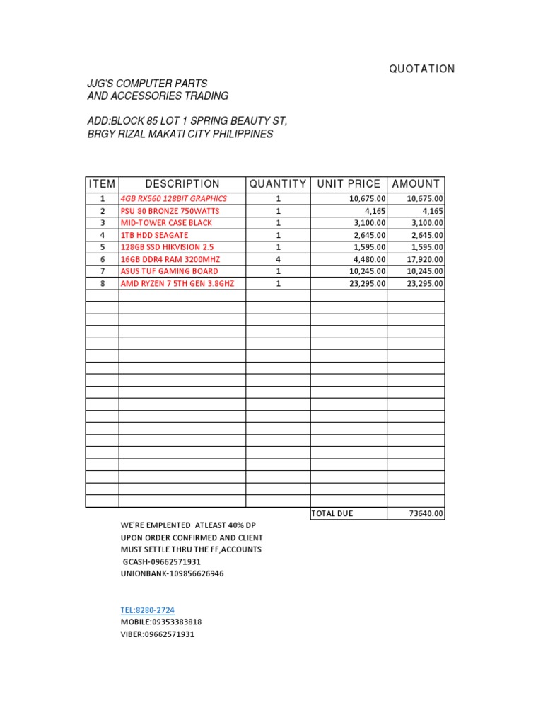 JJG's Computer Parts Quotation | PDF