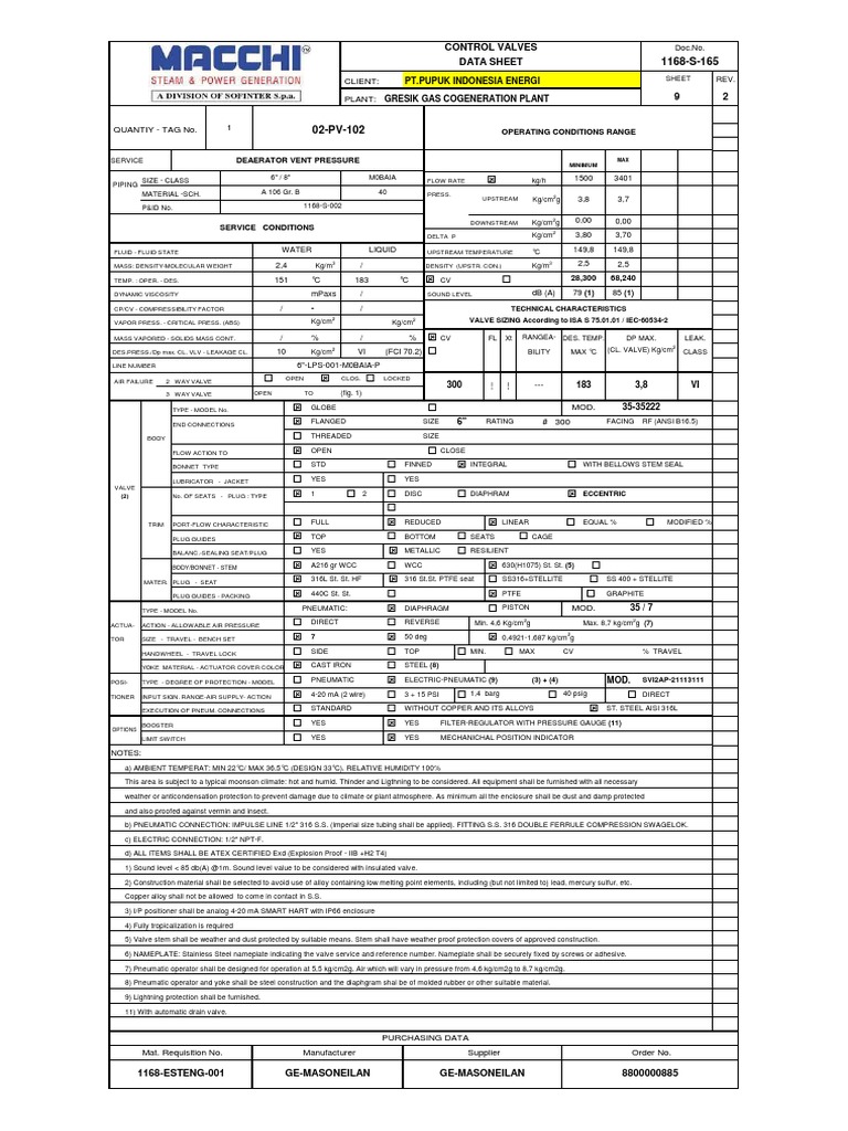 Control Valves Data Sheet: Client: Plant | PDF | Valve | Building ...