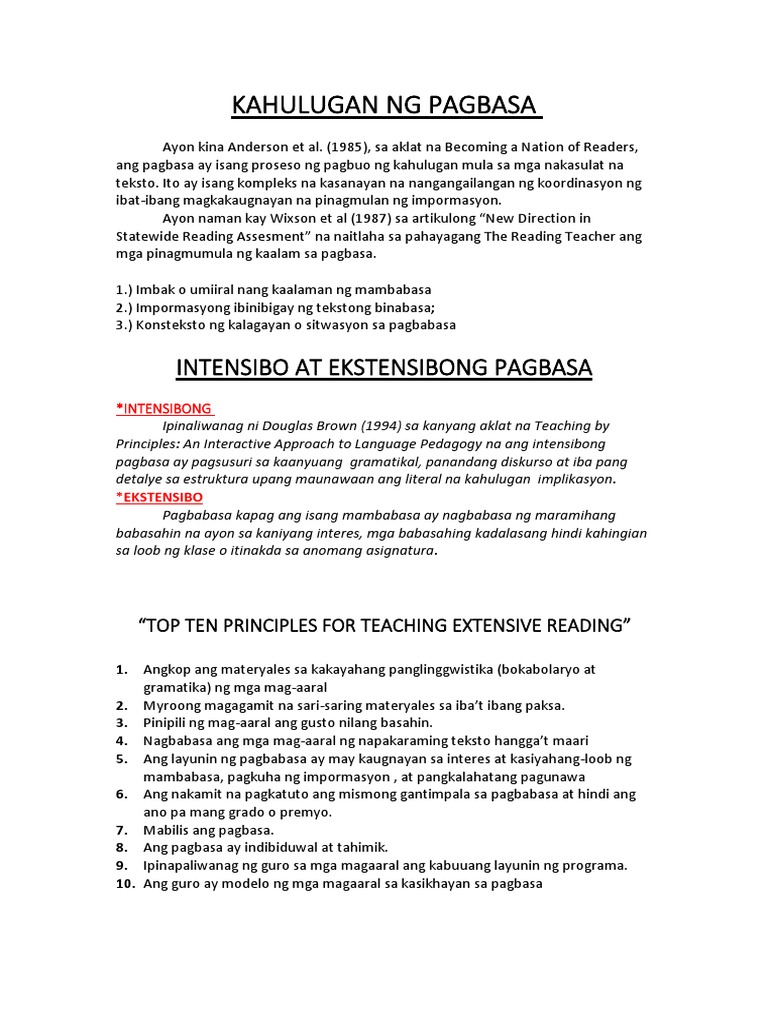 Kahulugan NG Pagbasa | PDF