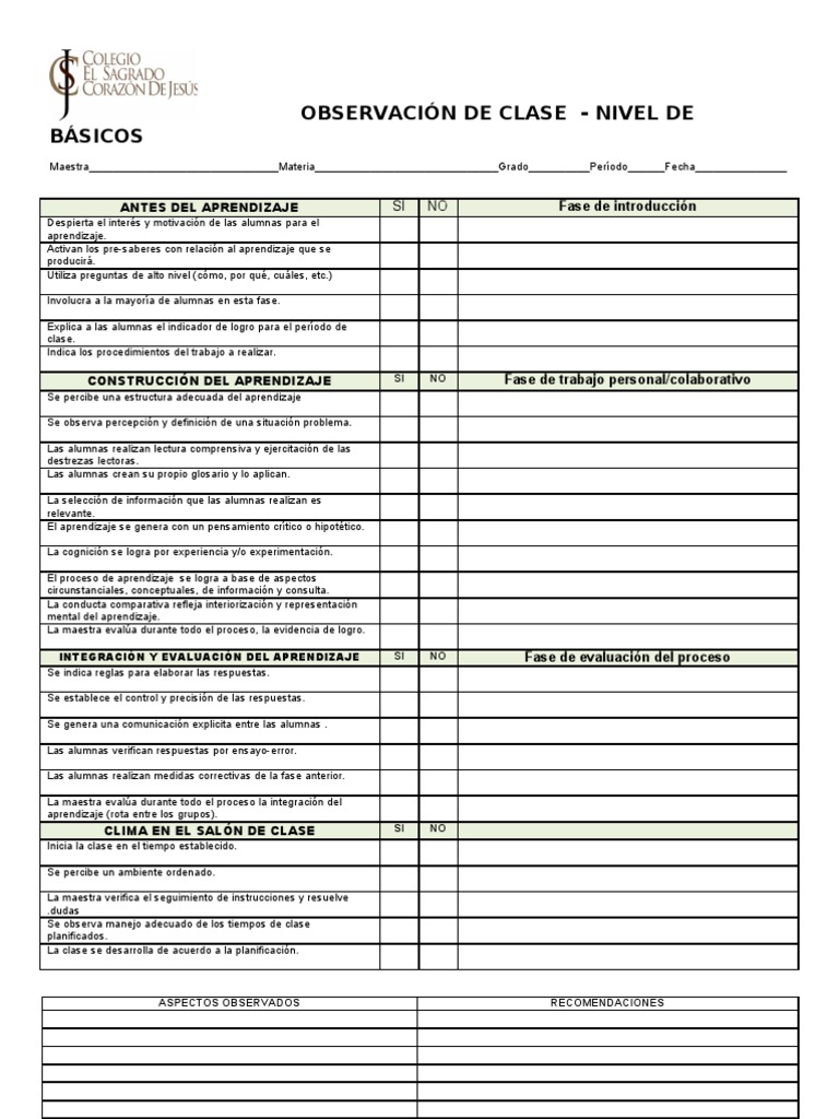 FORMATO OBSERVACIÓN DE CLASE