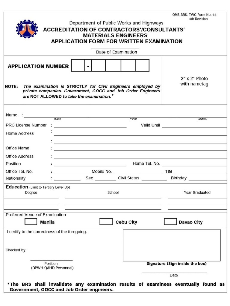 Contractors Materials Engineer Written Exam Form | PDF
