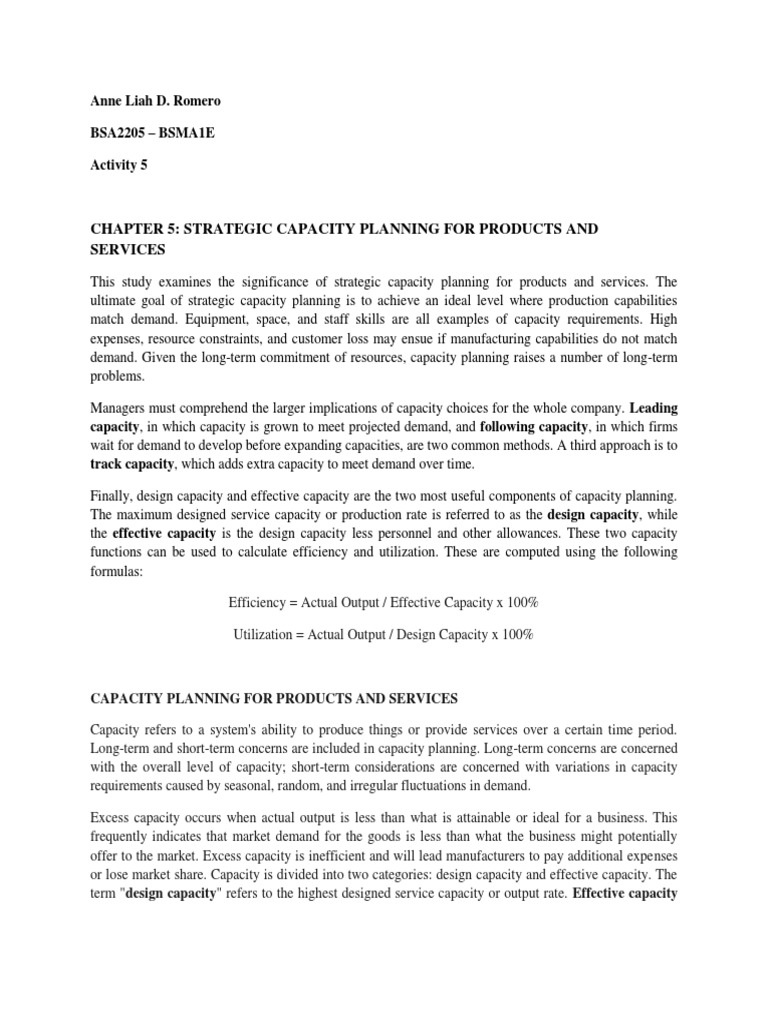Chapter 5: Strategic Capacity Planning For Products and Services ...