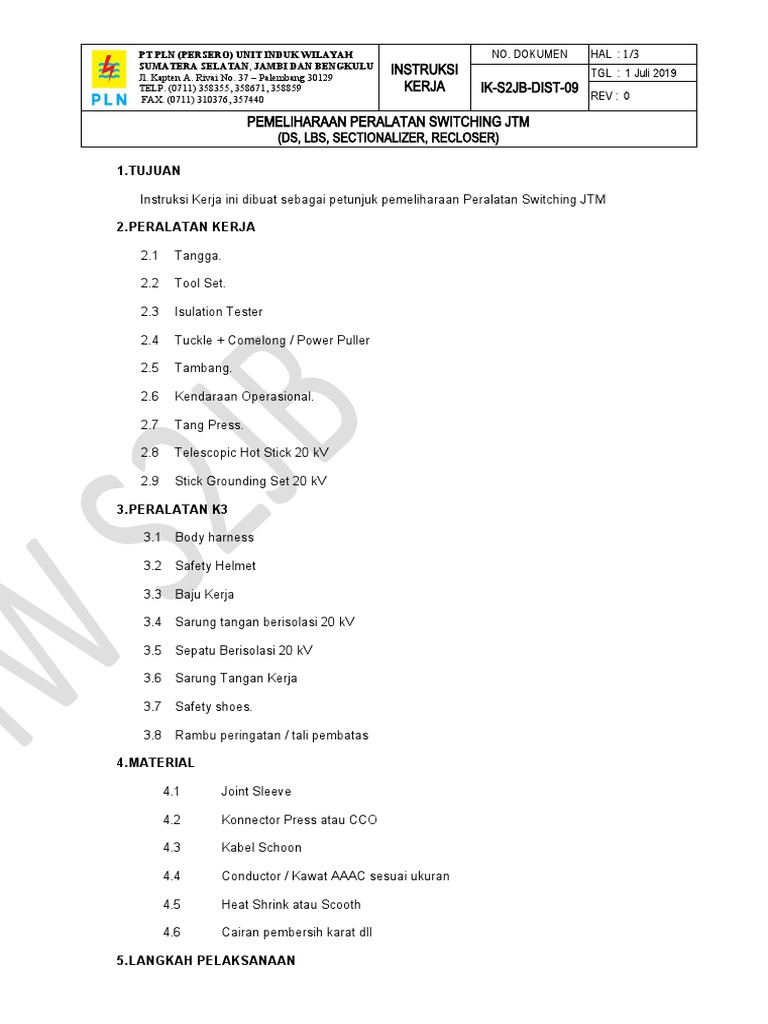 Ik-S2jb-Dist-09 Pemeliharaan Peralatan Switching JTM (DS, LBS, Sectionalizer, Recloser) | PDF