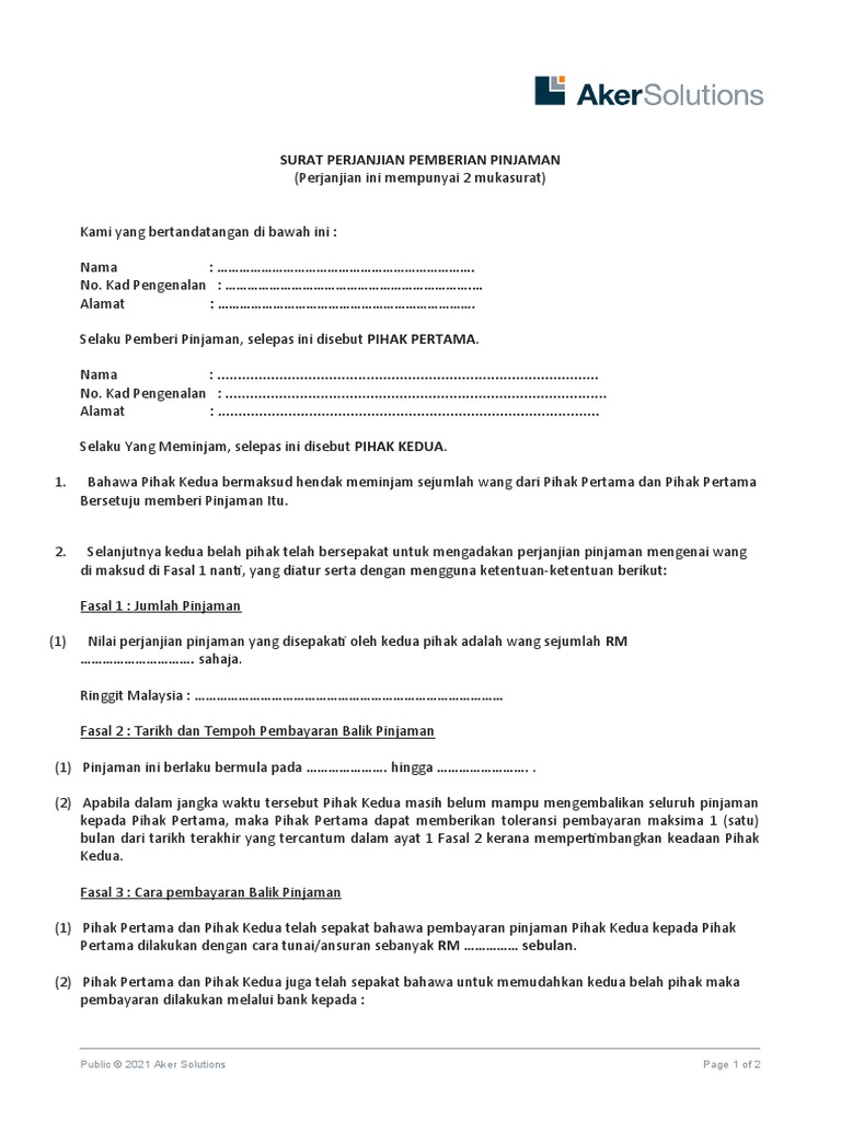 Surat Perjanjian Pemberian Pinjaman | PDF