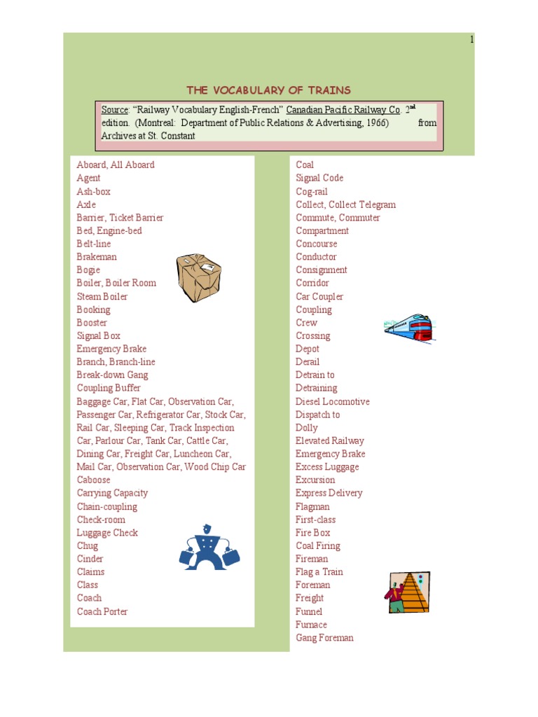 Vocabulary of Trains | PDF | Train | Rail Transport