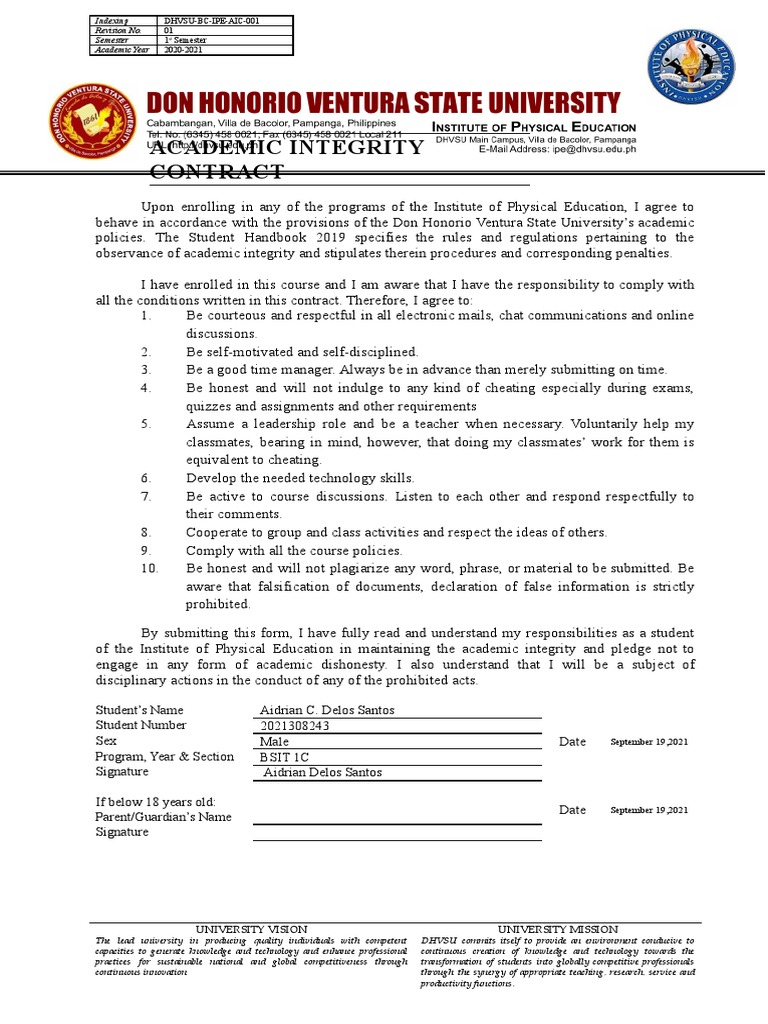 S Santos - Academic-Integrity-Form-1 | PDF | Academic Integrity ...