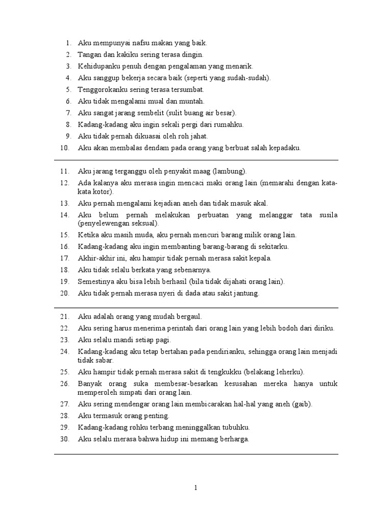 Soal Mmpi-180 DX | PDF