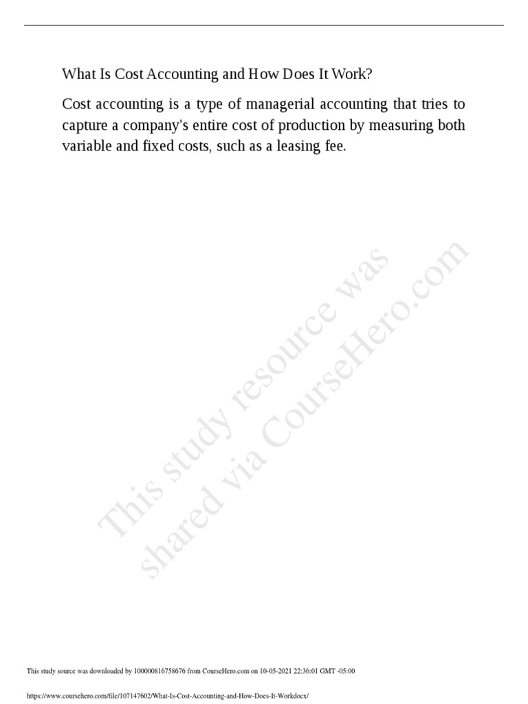 What Is Cost Accounting and How Does It Work | PDF