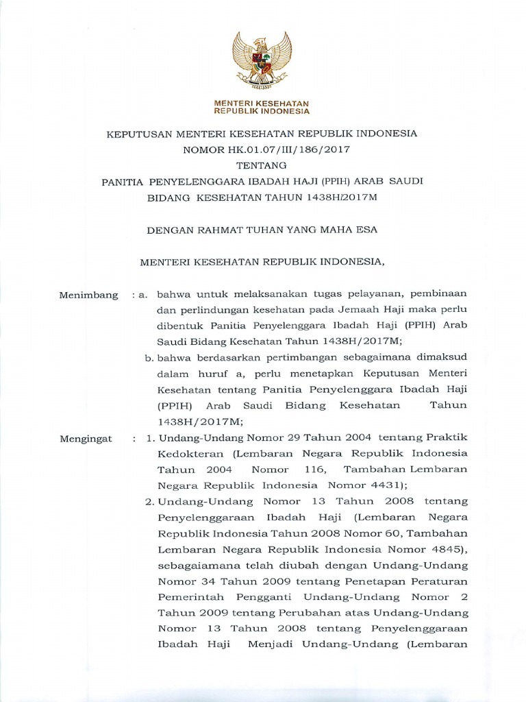 SK PPIH Arab Saudi Bidang Kesehatan Tahun 2017 | PDF