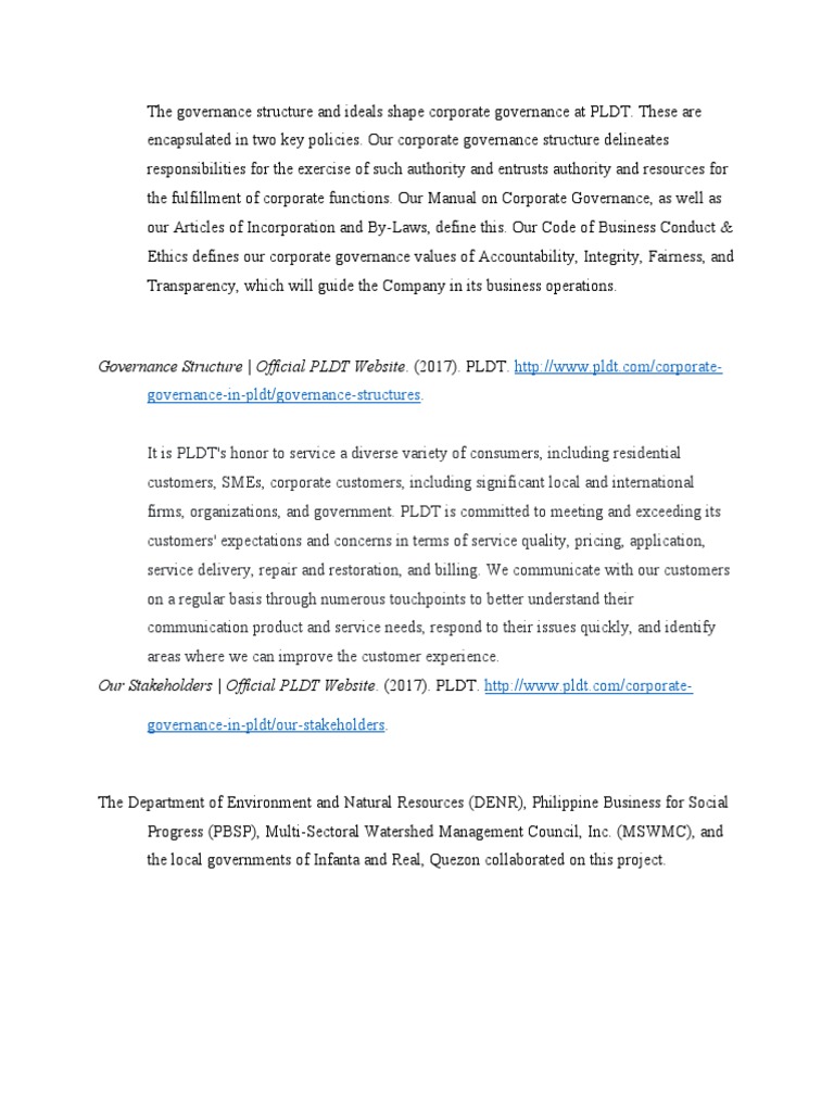 The Governance Structure and Ideals Shape Corporate Governance at PLDT ...