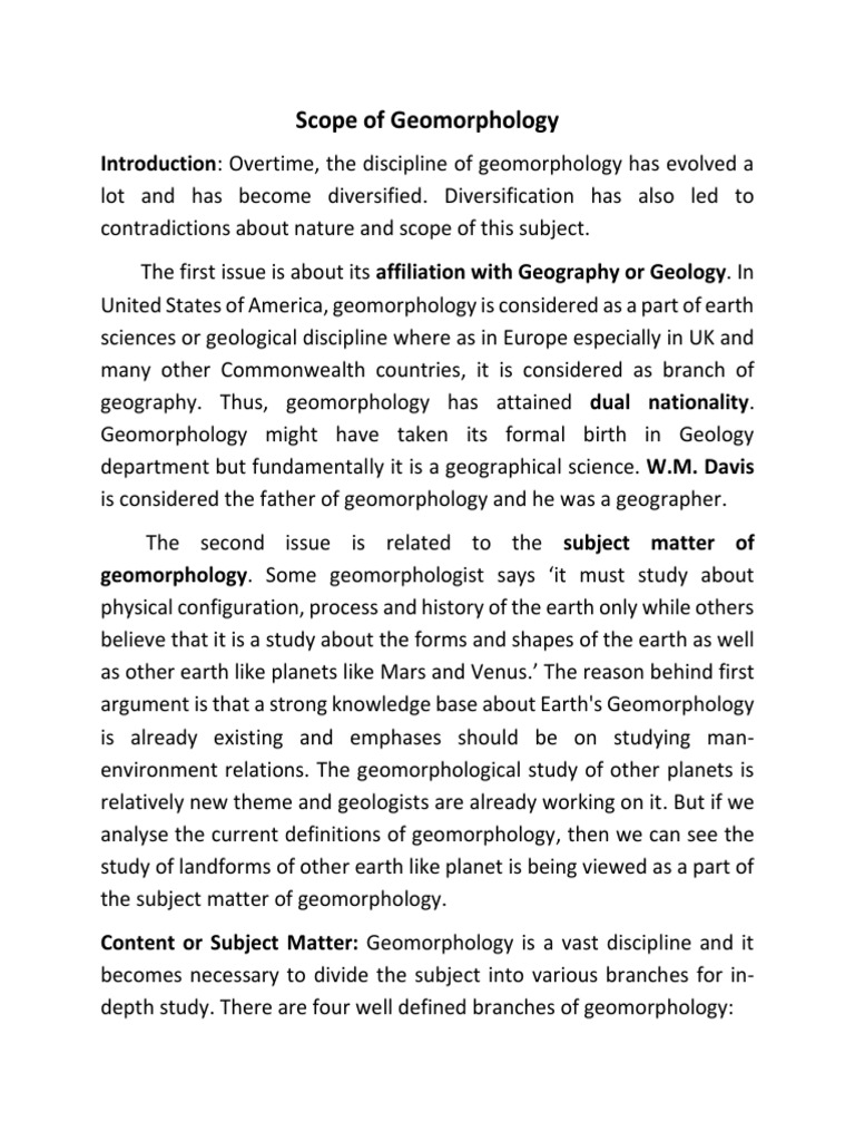 Scope of Geomorphology | PDF | Geomorphology | Geography