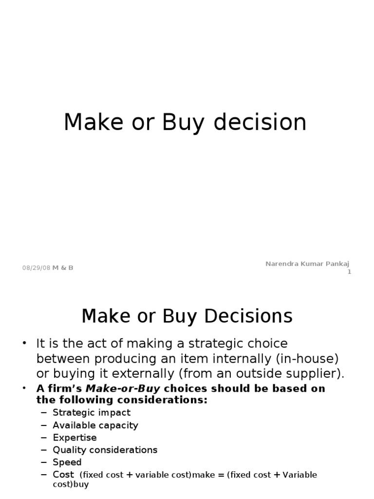 Make or Buy Decision | PDF | Cost | Business Process Management