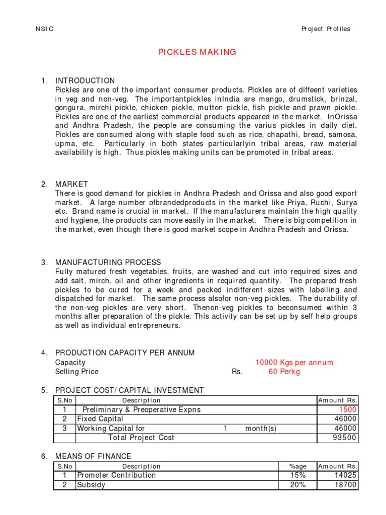 Pickles Making: Nsic Project Profiles | PDF