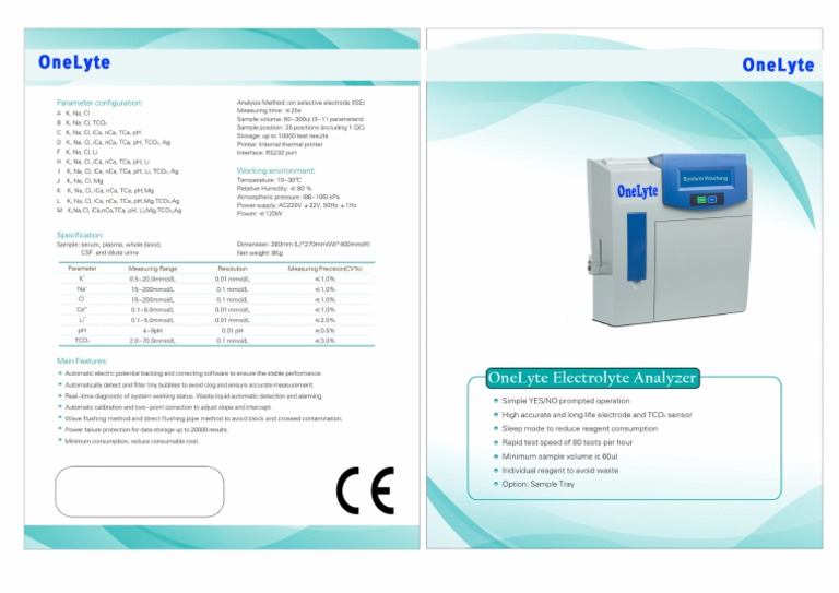 Brosur Elektrolite OneLyte Analyzer | PDF