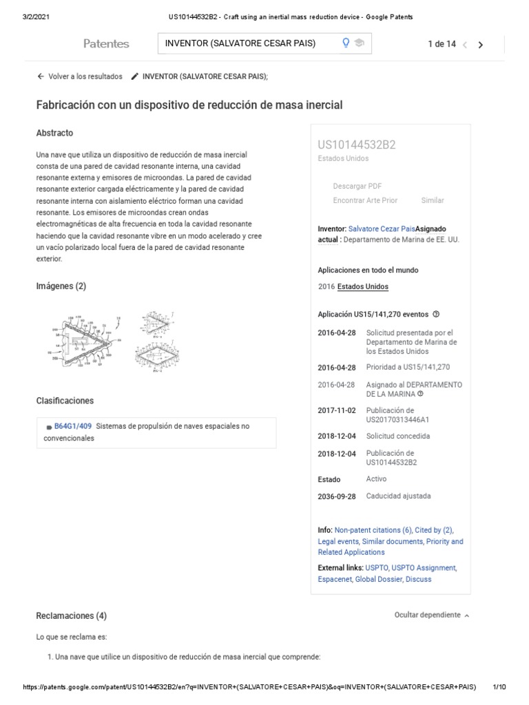US10144532B2 - Craft Using An Inertial Mass Reduction Device - Google ...