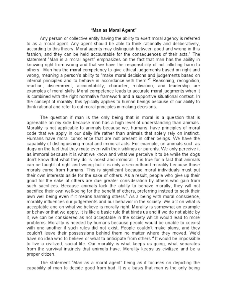 Man As A Moral Agent | PDF | Morality | Applied Ethics